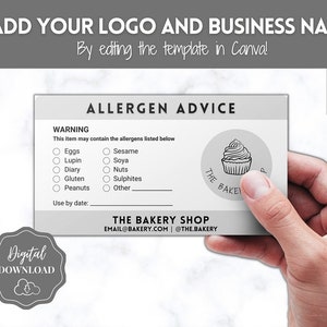 Editable Food Allergy Label Template, Cake Baker Labels, Cake Maker ...