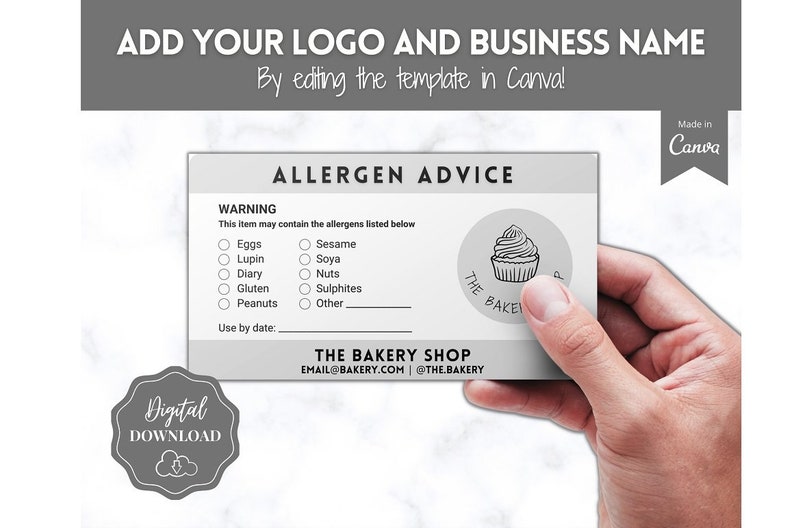 Editable Food Allergy Label Template, Cake Baker Labels, Cake Maker ...
