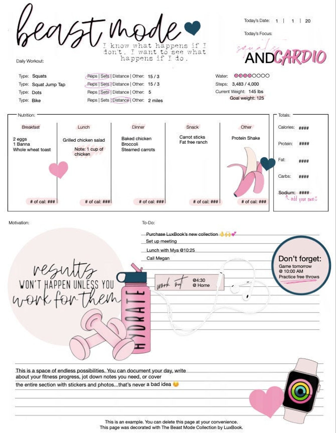 Pink Fitness Planner Workout Planner Weight Loss Journal, Workout ...