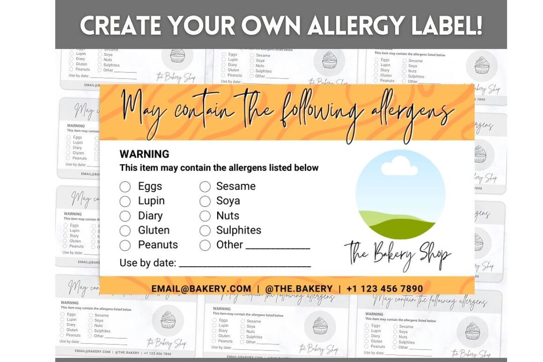Editable Food Allergy Label Template, Cake Baker Labels, Cake Maker ...