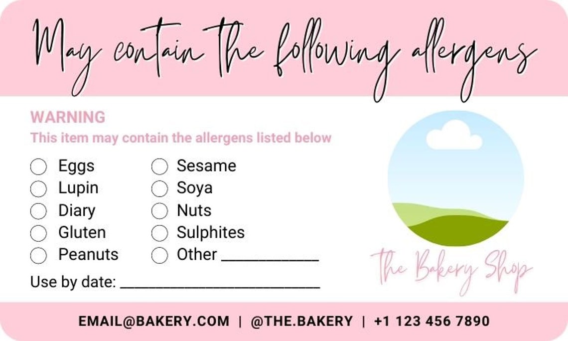 Editable Food Allergy Label Template, Cake Baker Labels, Cake Maker ...