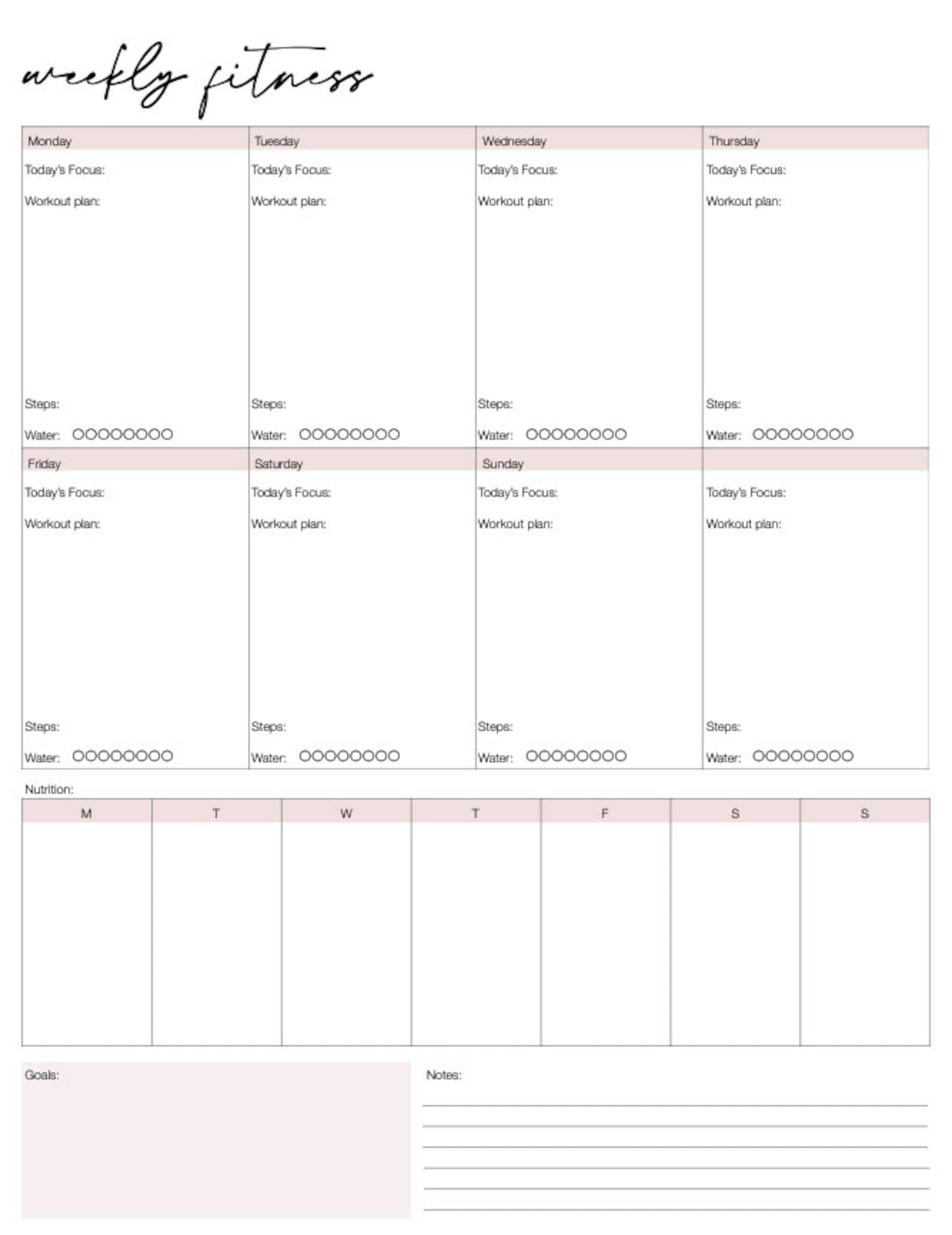 Pink Fitness Planner Workout Planner Weight Loss Journal, Workout ...