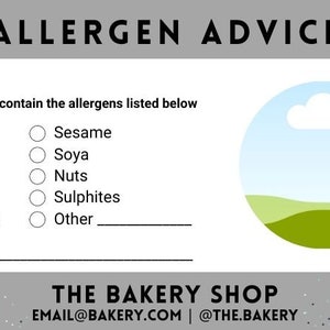 Editable Food Allergy Label Template, Cake Baker Labels, Cake Maker ...
