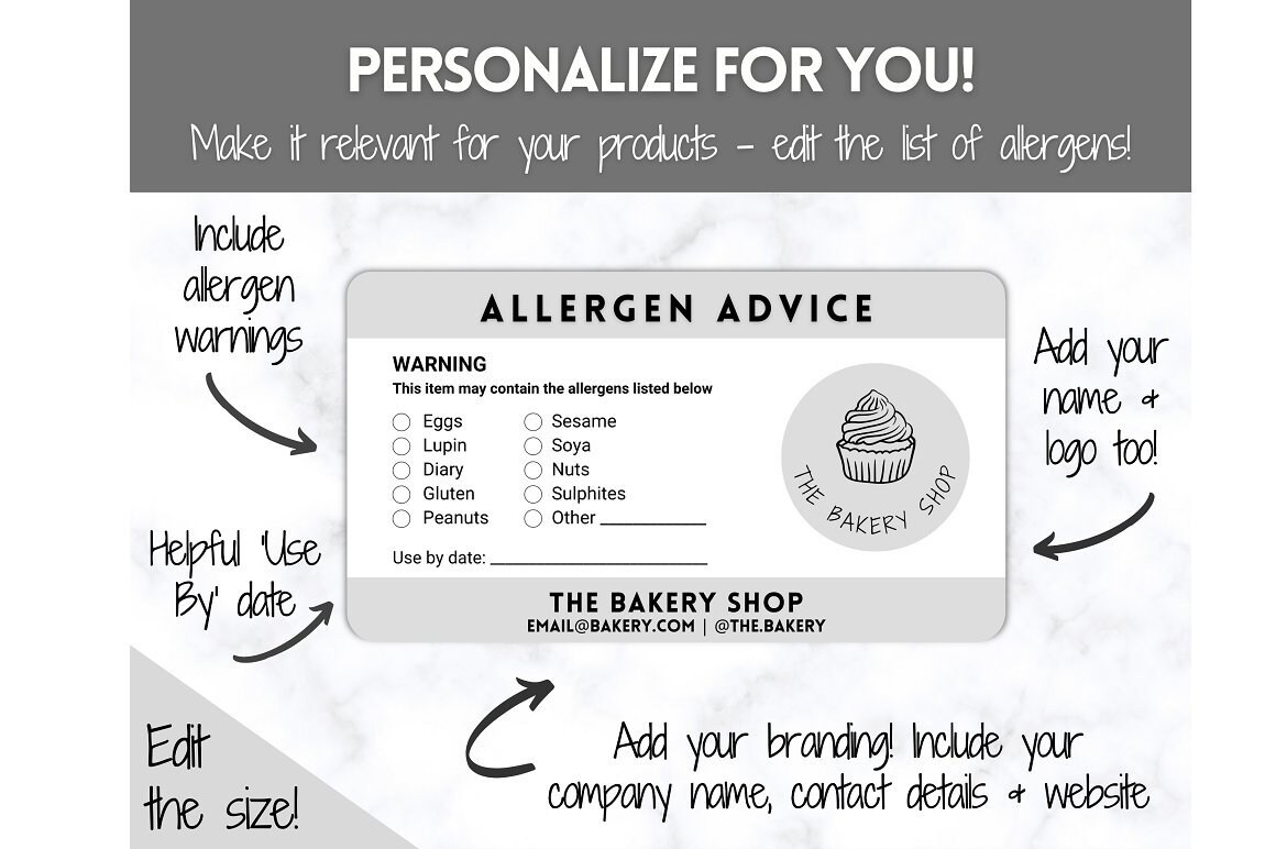 Editable Food Allergy Label Template, Cake Baker Labels, Cake Maker ...