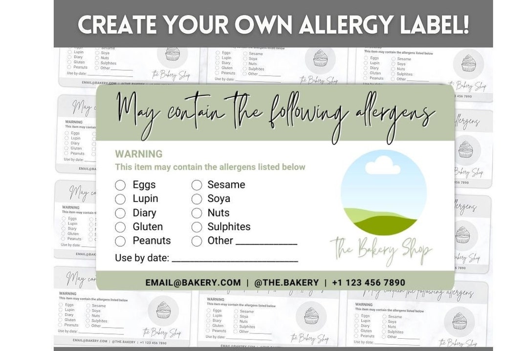 Editable Food Allergy Label Template, Cake Baker Labels, Cake Maker ...