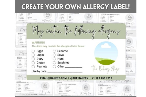 Editable Food Allergy Label Template Cake Baker Labels Cake | Etsy