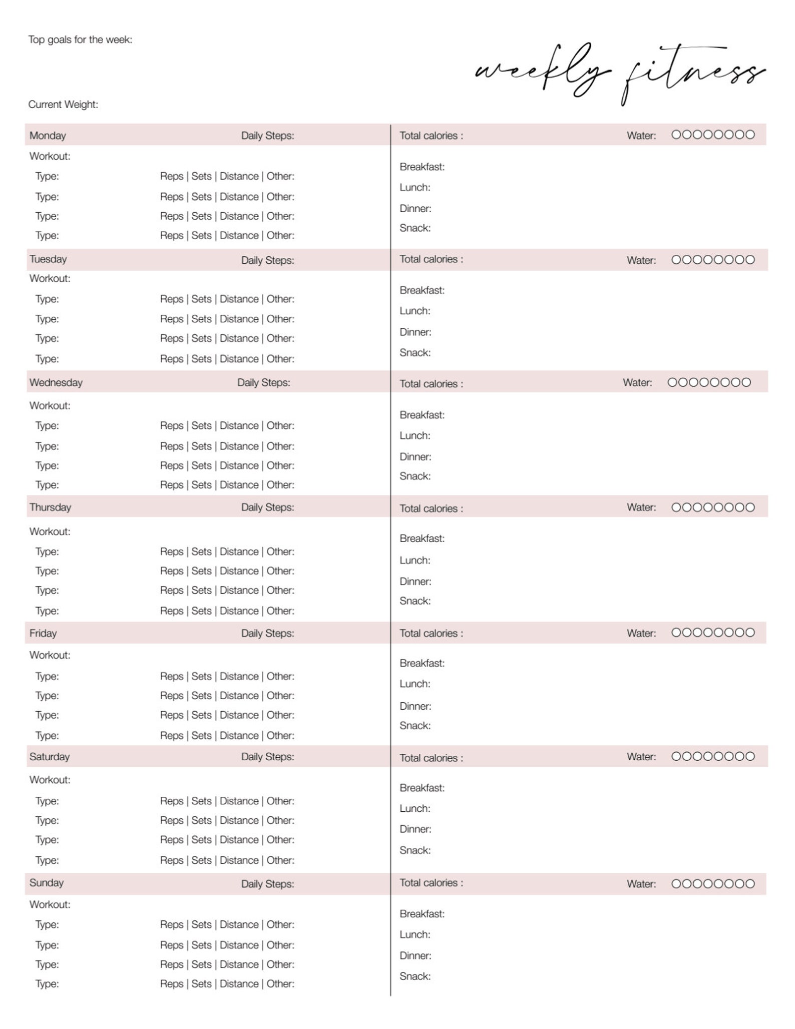 Pink Fitness Planner Workout Planner Weight Loss Journal, Workout ...