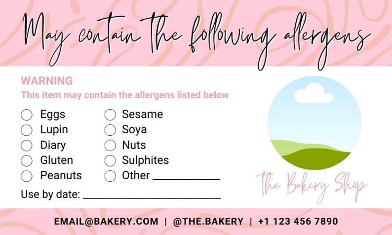 Editable Food Allergy Label Template Cake Baker Labels Cake - Etsy
