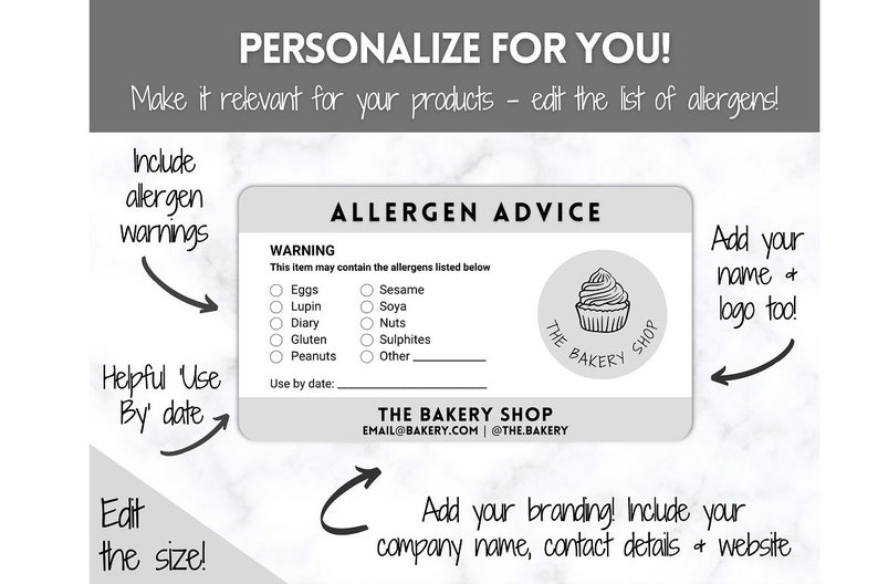 Editable Food Allergy Label Template, Cake Baker Labels, Cake Maker ...