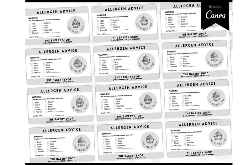 Editable Food Allergy Label Template, Cake Baker Labels, Cake Maker ...