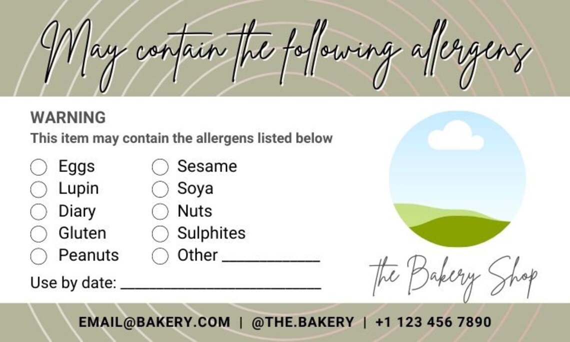 Editable Food Allergy Label Template, Cake Baker Labels, Cake Maker ...
