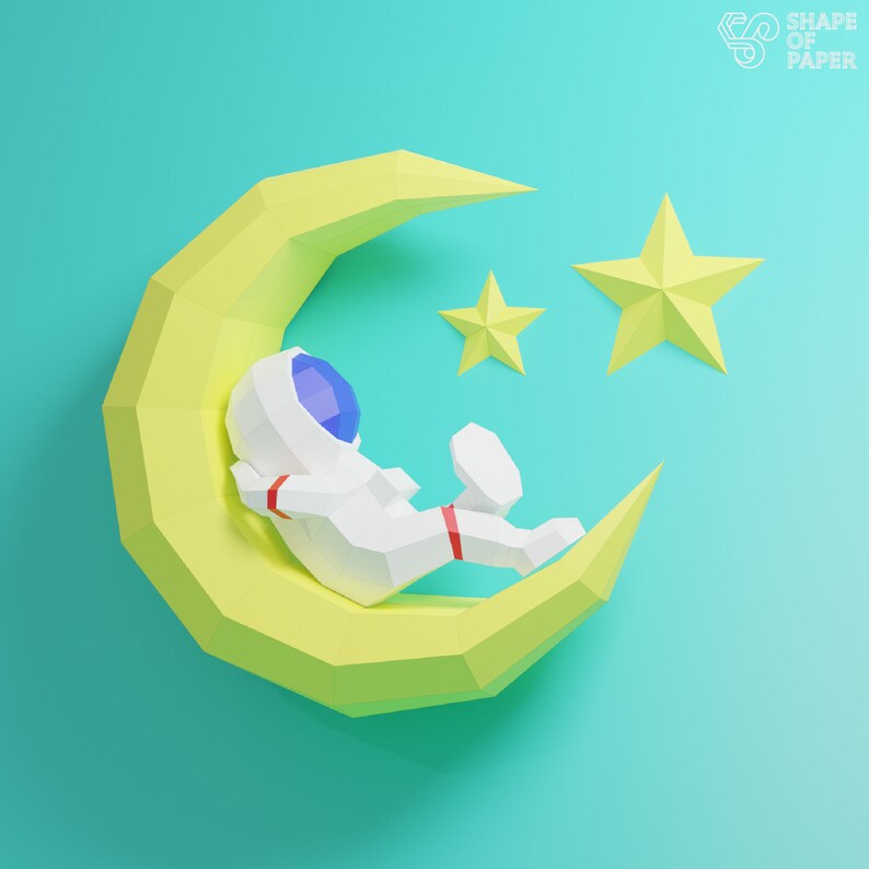 Astronauta de Papercraft en la luna, hecho a mano, escultura de papel ...