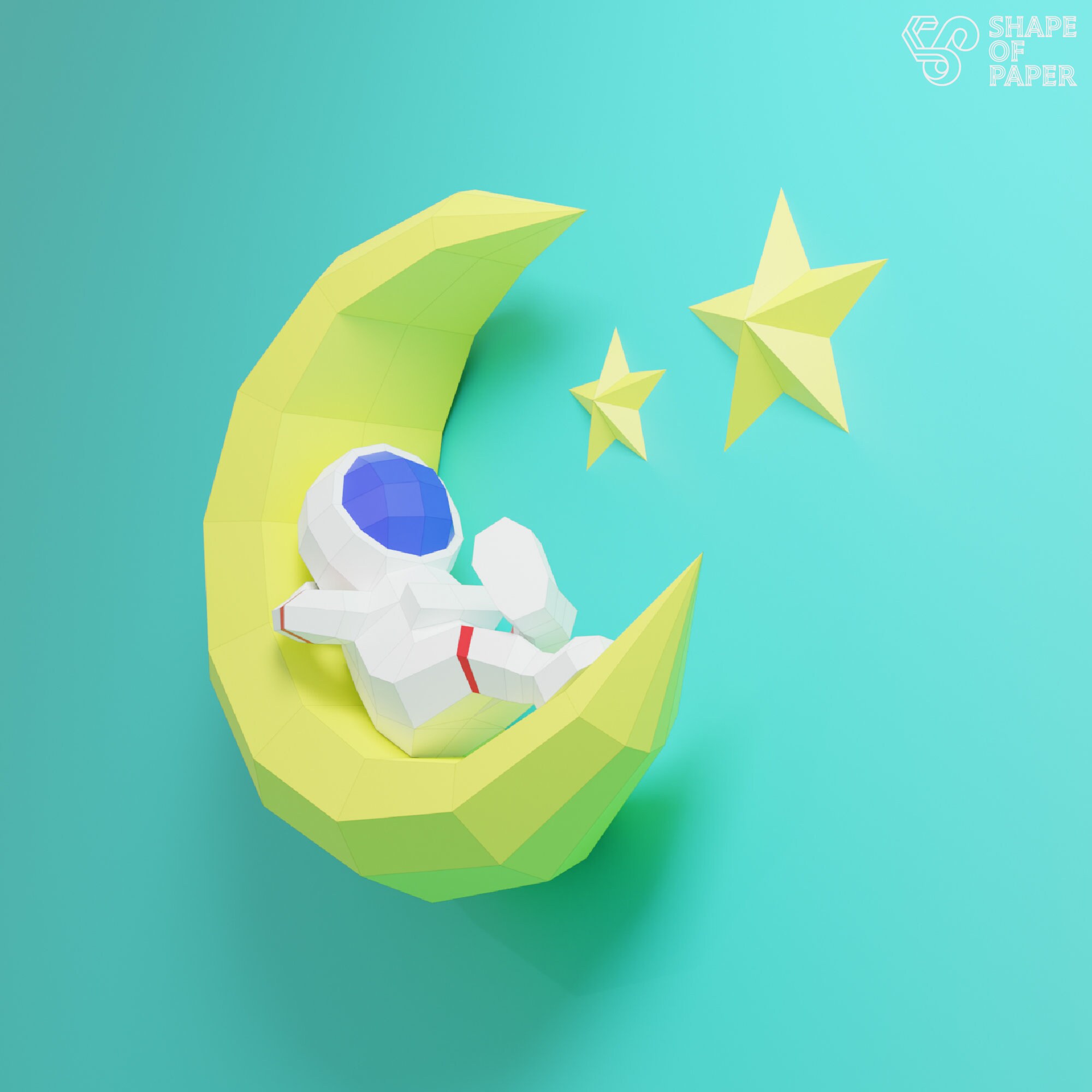 Astronauta de Papercraft en la luna, hecho a mano, escultura de papel ...