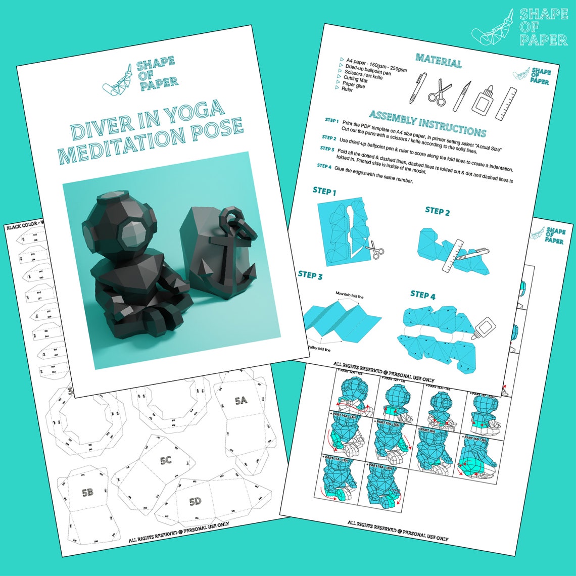 Papercraft Diver in Yoga Meditation Pose Handmade Paper - Etsy