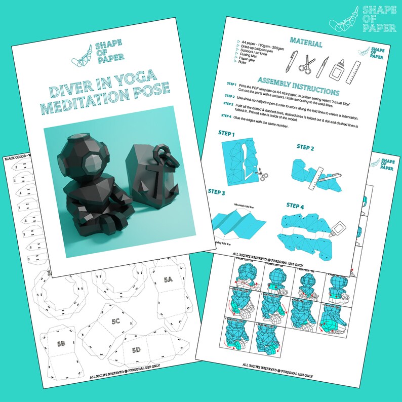 Papercraft Diver in Yoga Meditation Pose Handmade Paper - Etsy
