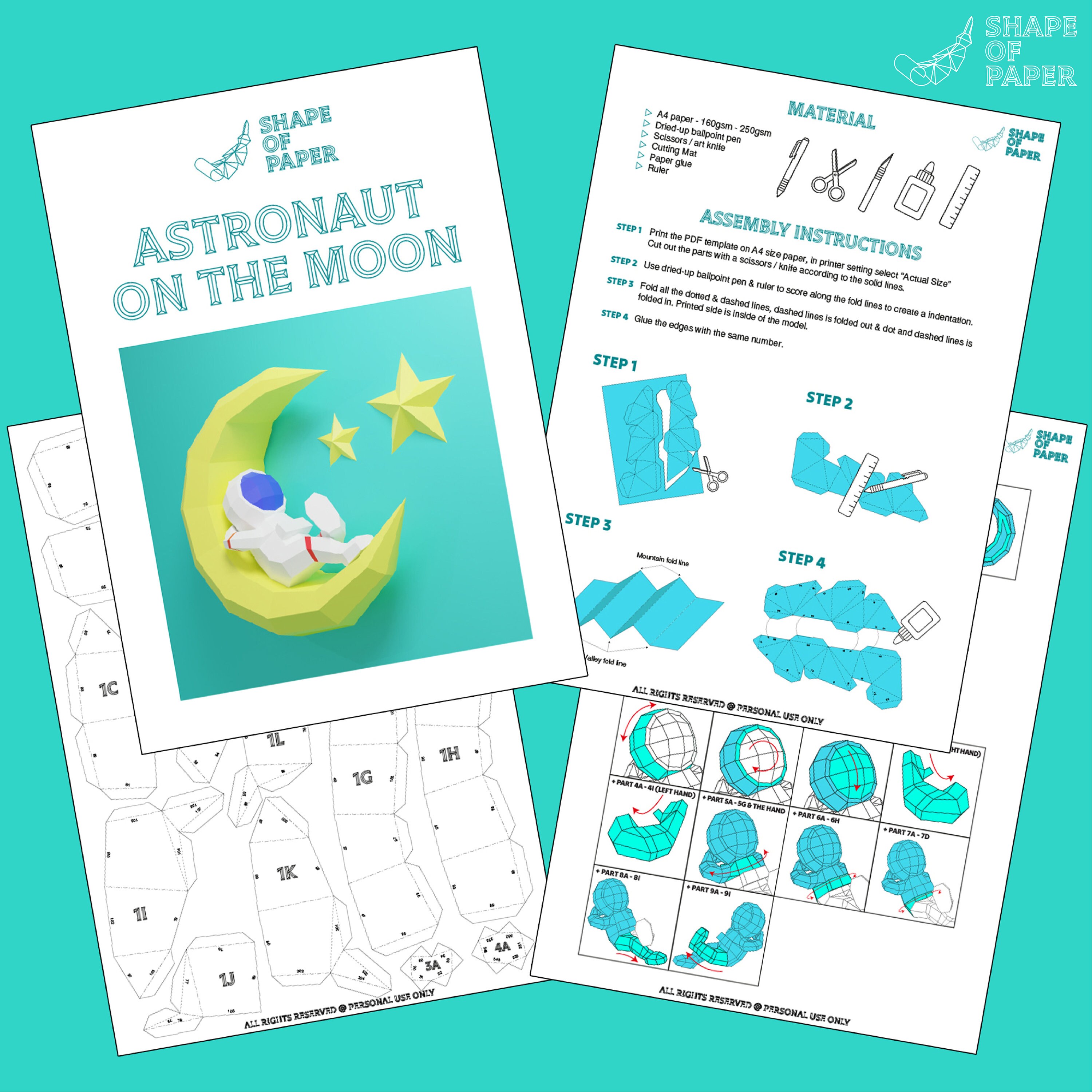 Papercraft Astronaut on the Moon Handmade Paper Sculpture - Etsy