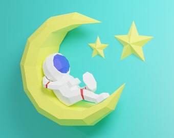 Astronaut in Moon 3D Papercraft DIY Paper Sculpture Paper - Etsy