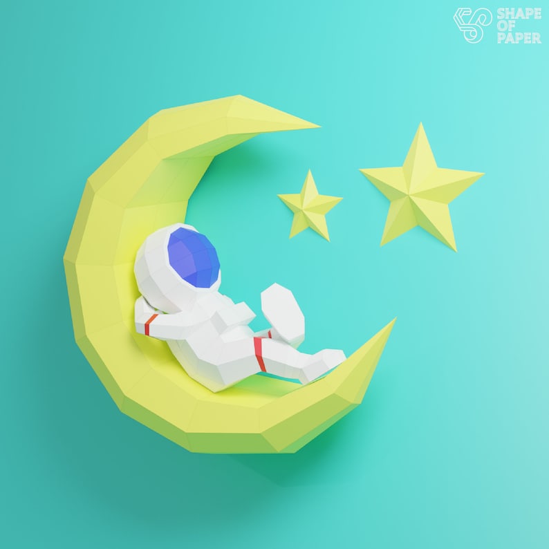 Papercraft Astronaut on the Moon, Handmade, Paper Sculpture, Pepakura ...