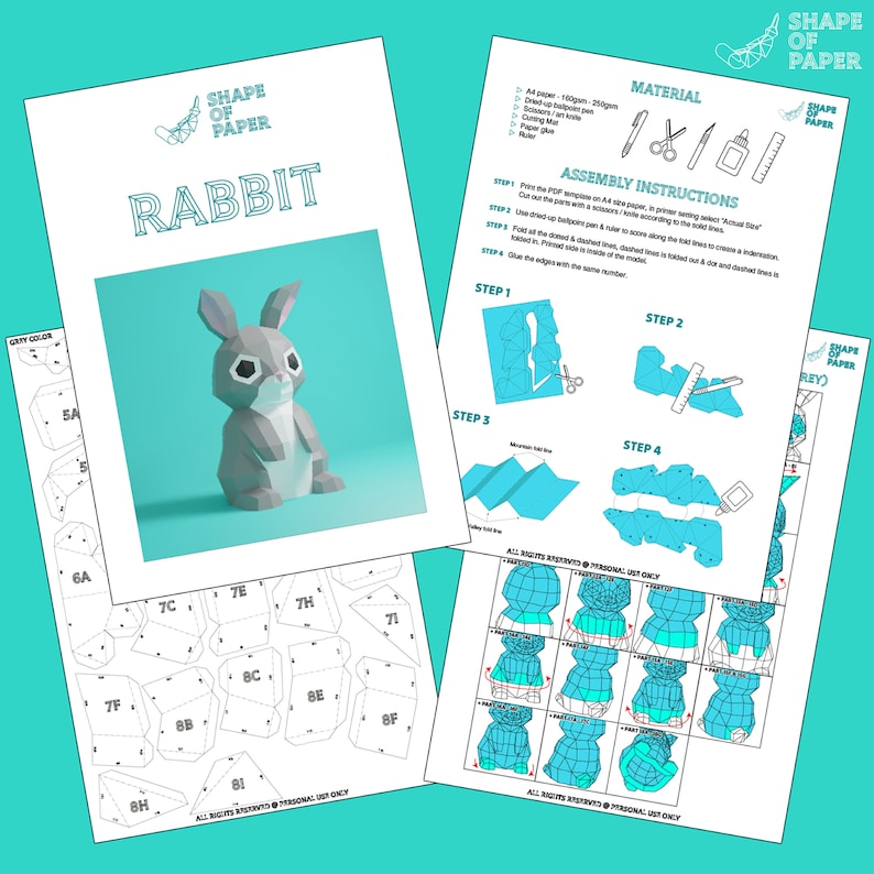 Papercraft Rabbit Bunny Handmade Paper Sculpture Pepakura | Etsy