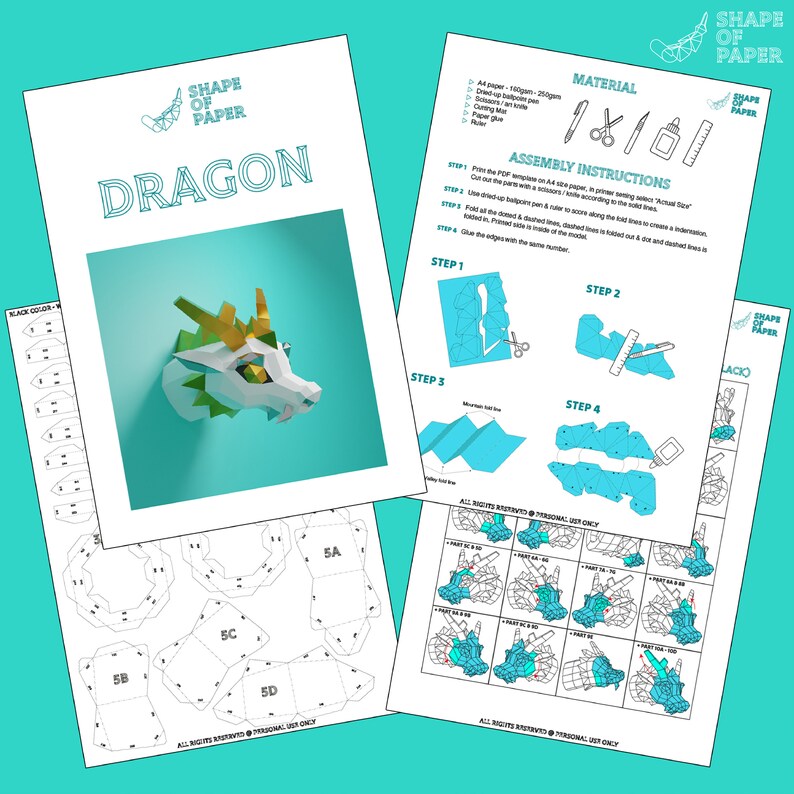 Papercraft Dragon Handmade Paper Sculpture Pepakura 3D - Etsy
