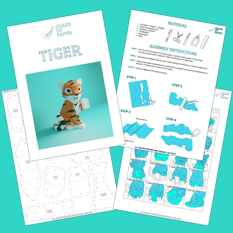 Papercraft Tiger Handmade Paper Sculpture Pepakura 3D | Etsy
