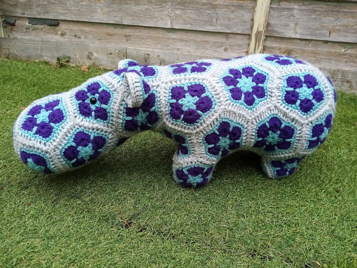 Crochet African Flower Patchwork Hippo - Etsy UK