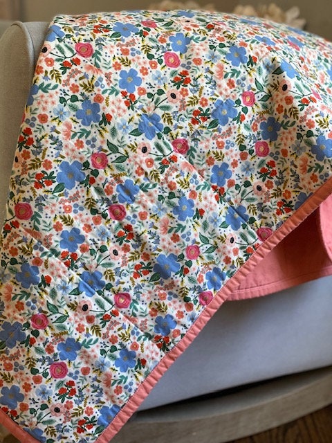 Floral Baby Quilt - Whole Cloth Quilt - Modern Quilt - Etsy