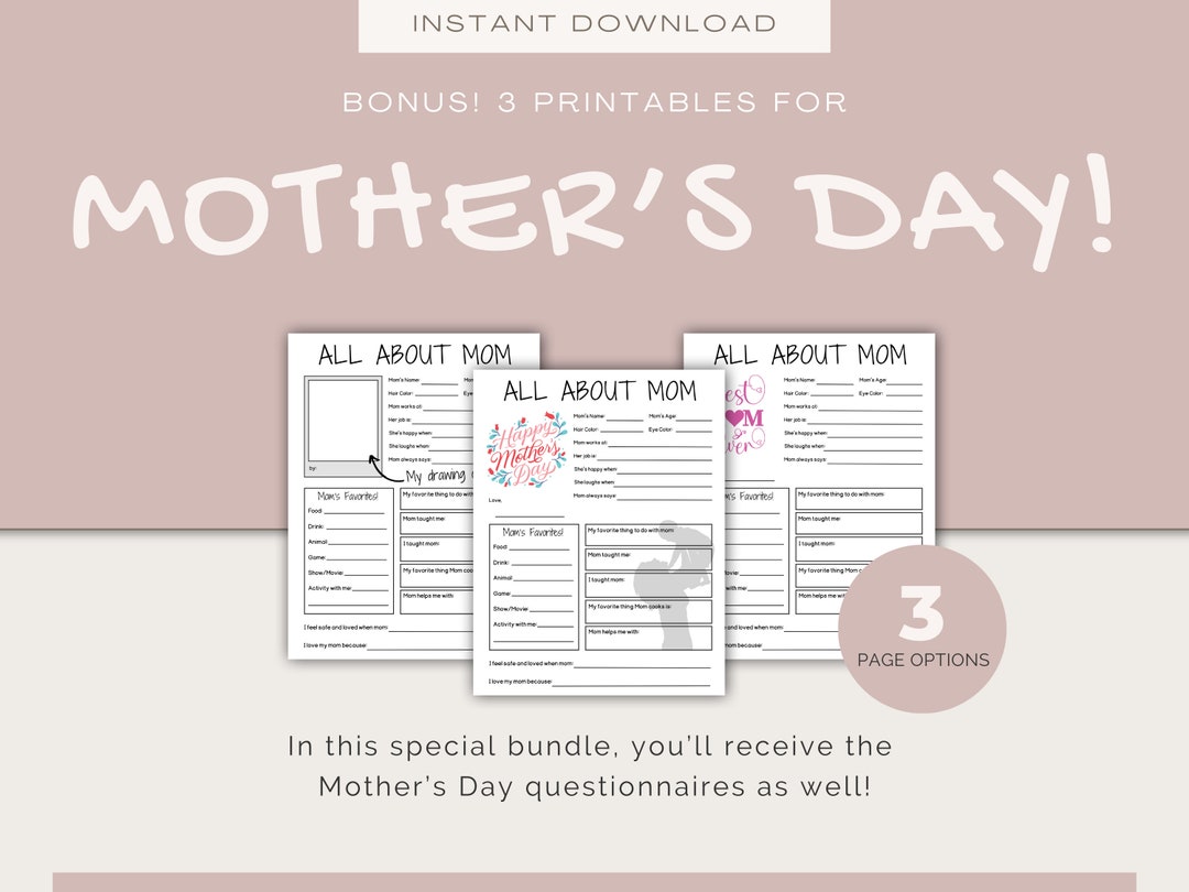 Mother's Day Printable Kids Fill-in-the-blank Questionnaire Instant ...