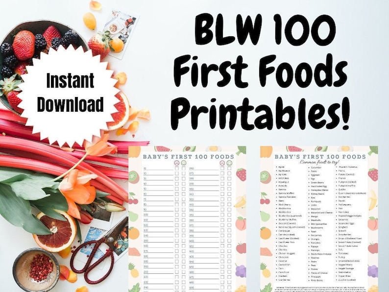 BLW Baby's 100 First Foods Tracker - Printable Chart - Instant Download ...