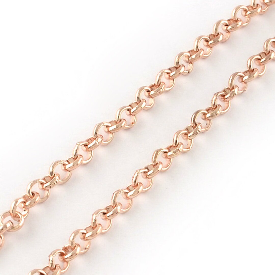 2 Yards Rose Gold Tone Iron Rolo Chain Unwelded Dog Tag Jewelery Making ...