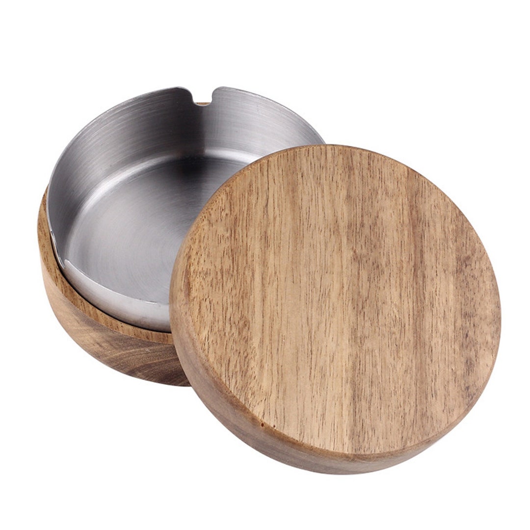 Covered Ashtray With Lid Wooden Acacia Smokeless Ash Tray - Etsy