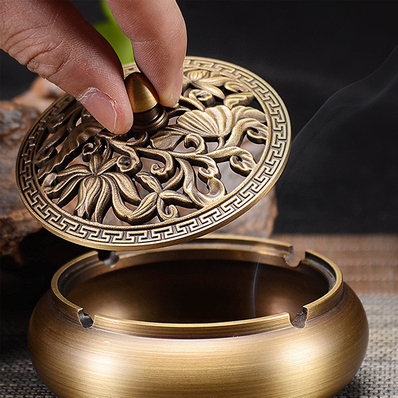 Palm-sized Copper Ashtray With Carved Lid retro Feel - Etsy