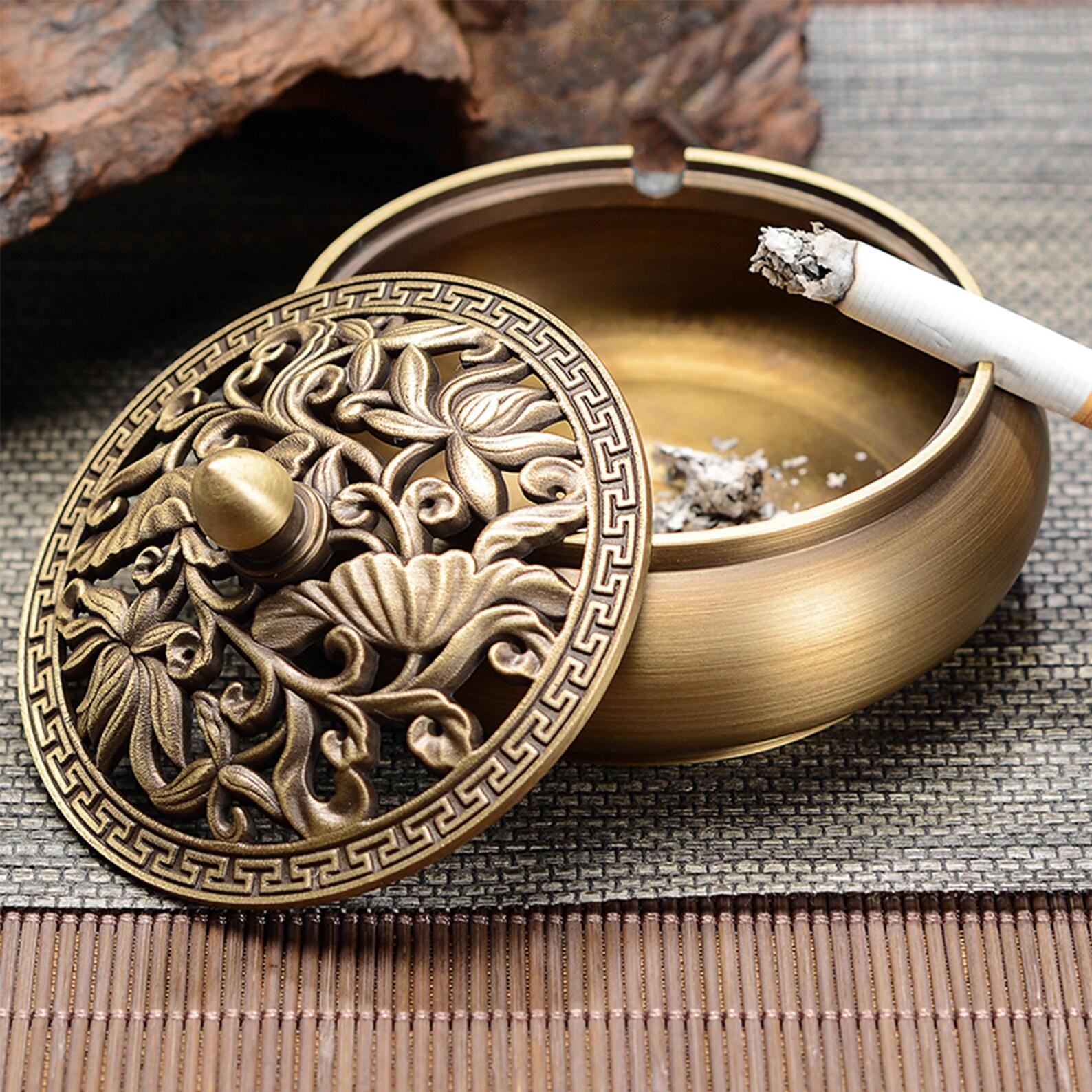 Palm-sized Copper Ashtray With Carved Lid retro Feel - Etsy