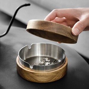 Covered Ashtray With Lid Wooden Acacia Smokeless Ash Tray - Etsy
