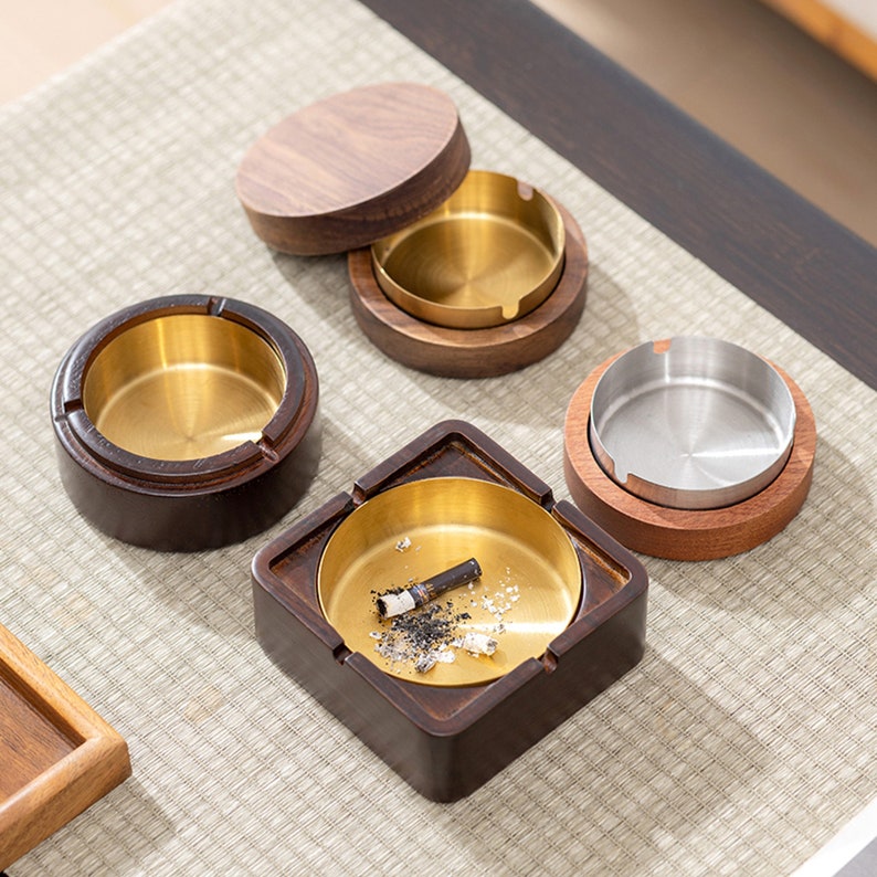 Outdoor Ashtray With Lid Wooden Smokeless square or Round - Etsy