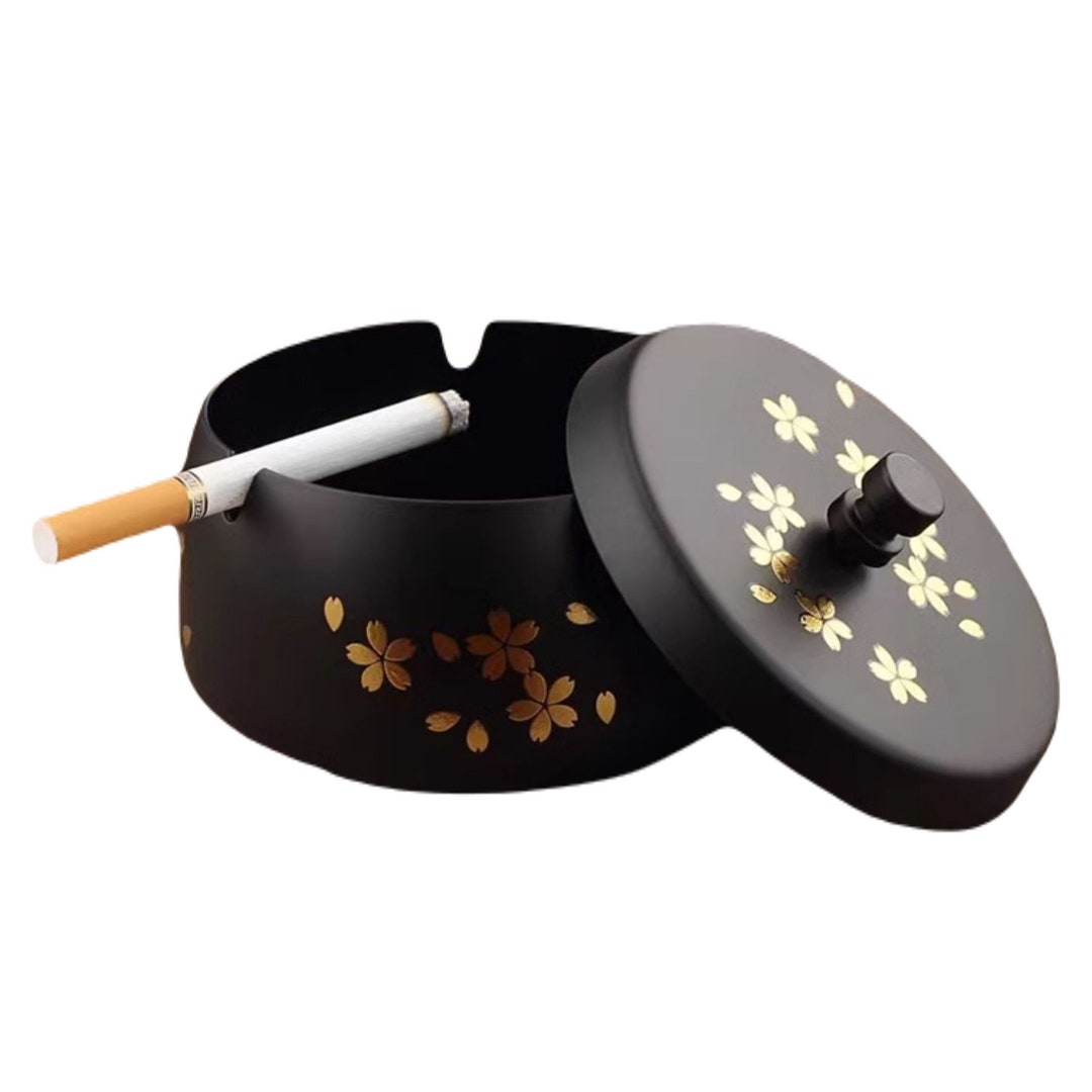 Metal Ashtray With Lid Stainless Steel Covered Ash Tray Flowers - Etsy