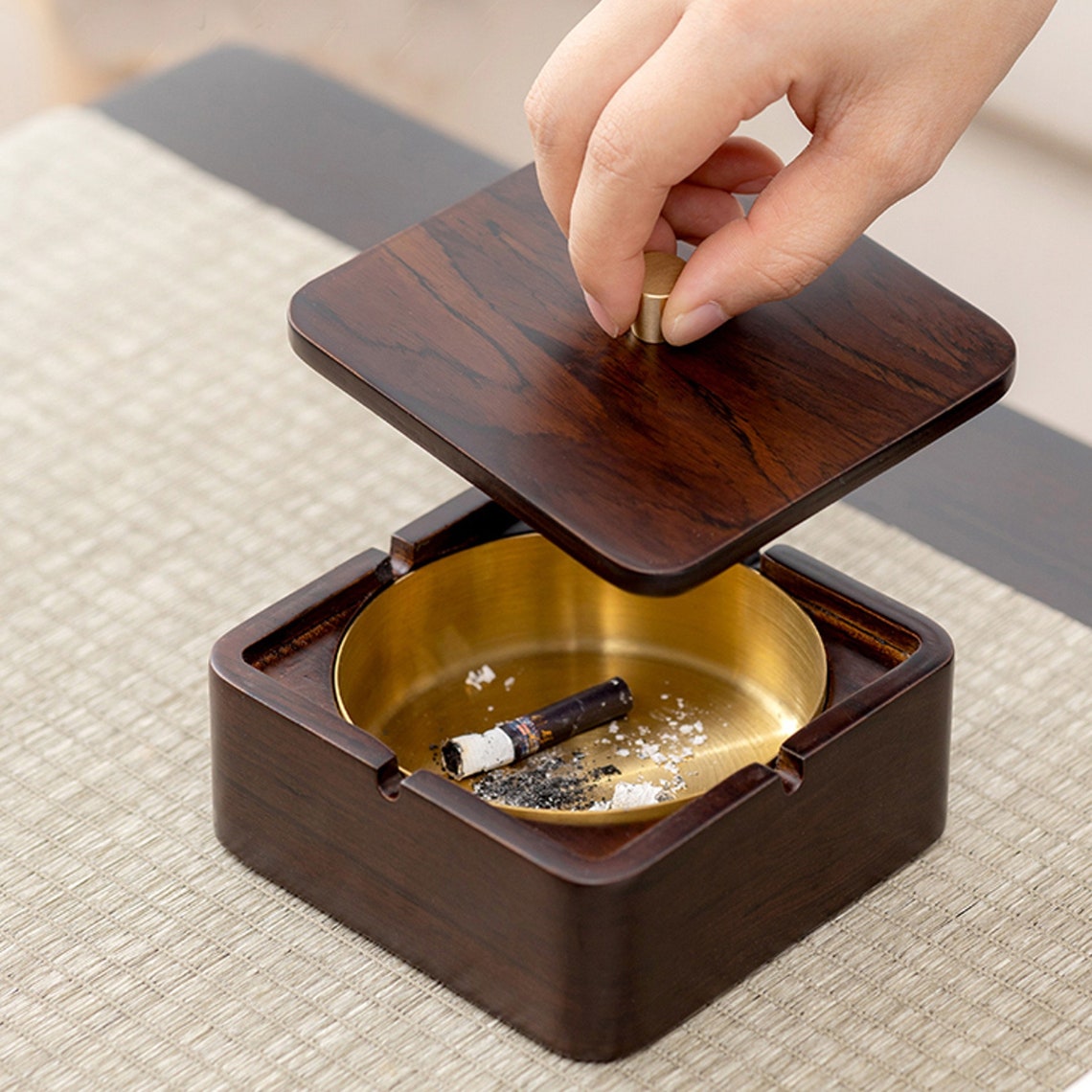 Outdoor Ashtray With Lid Wooden Smokeless square or Round - Etsy