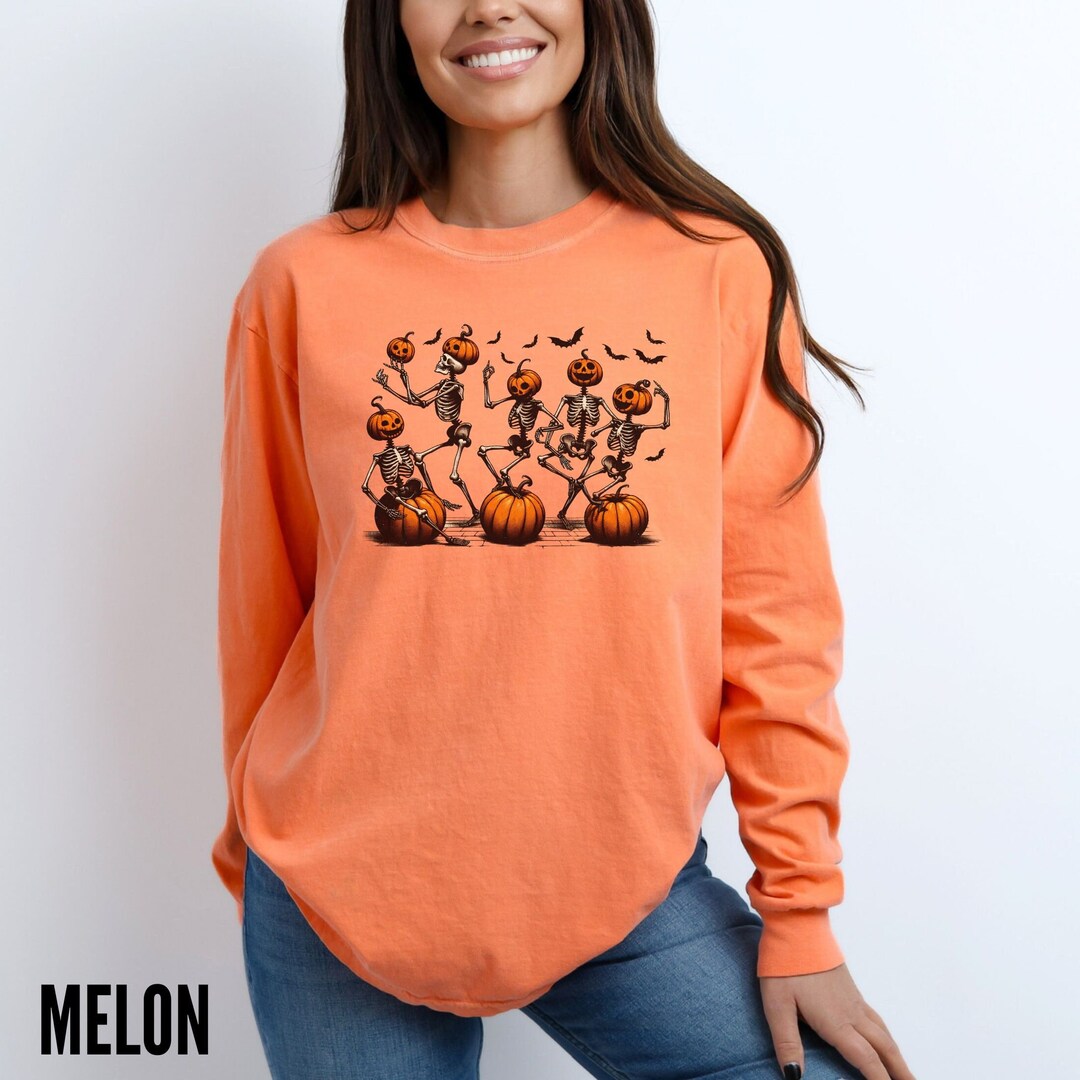 Comfort Colors Dancing Skeleton Pumpkin Halloween Long Sleeve Shirt - Etsy