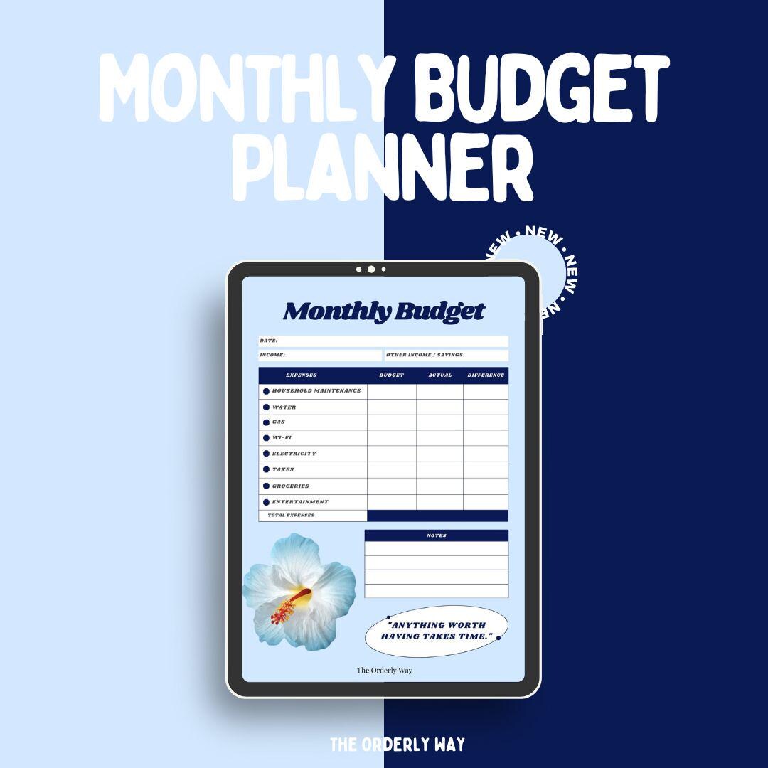 Blue Monthly Budget Planner/printable/import Onto Goodnotes. - Etsy
