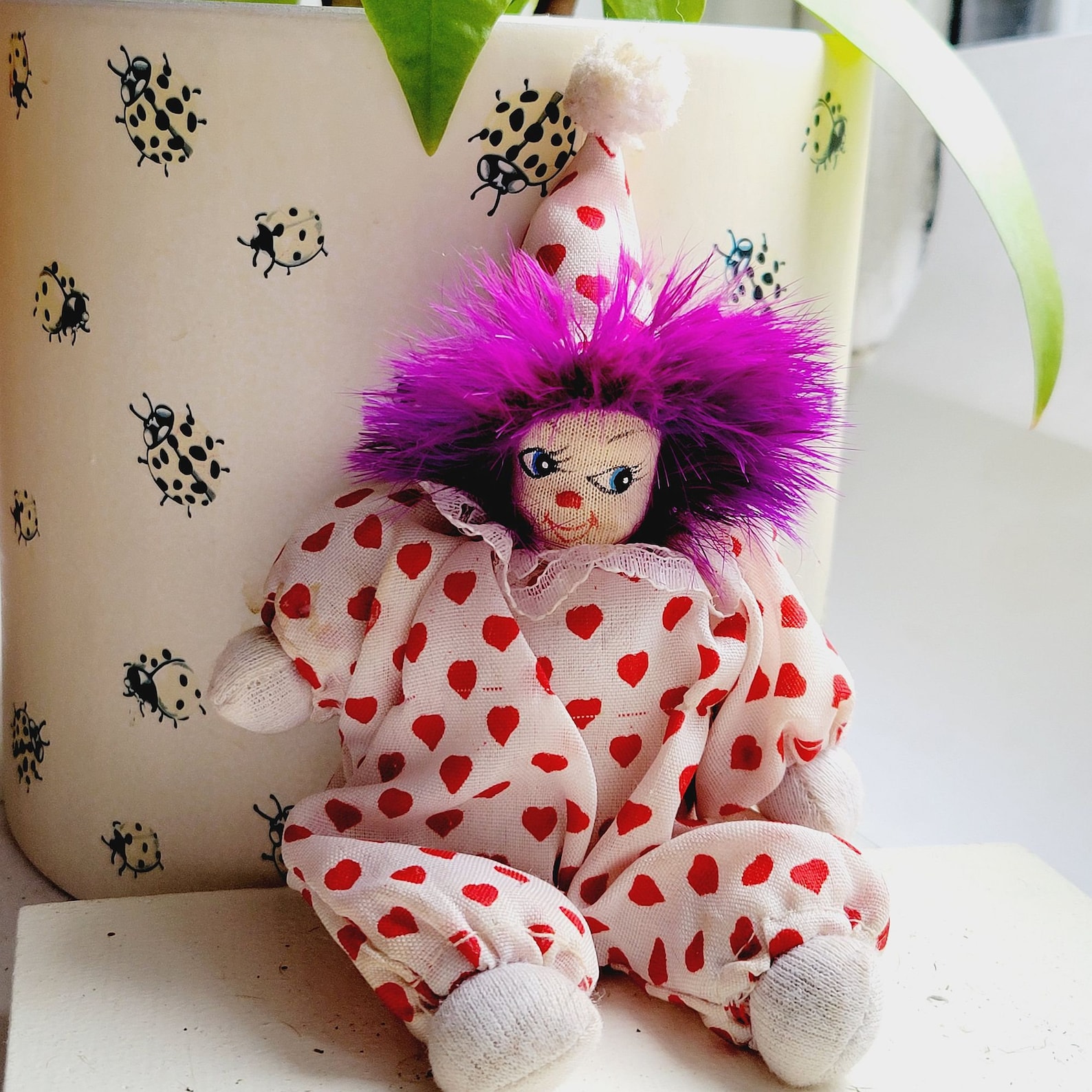 Small Vintage CLOWN With a White and RED Hearts Outfit, Jester ...