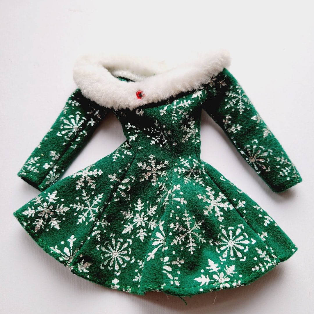 Vintage Small DOLL Green DRESS, Retro Doll Clothes, Christmas Dress ...