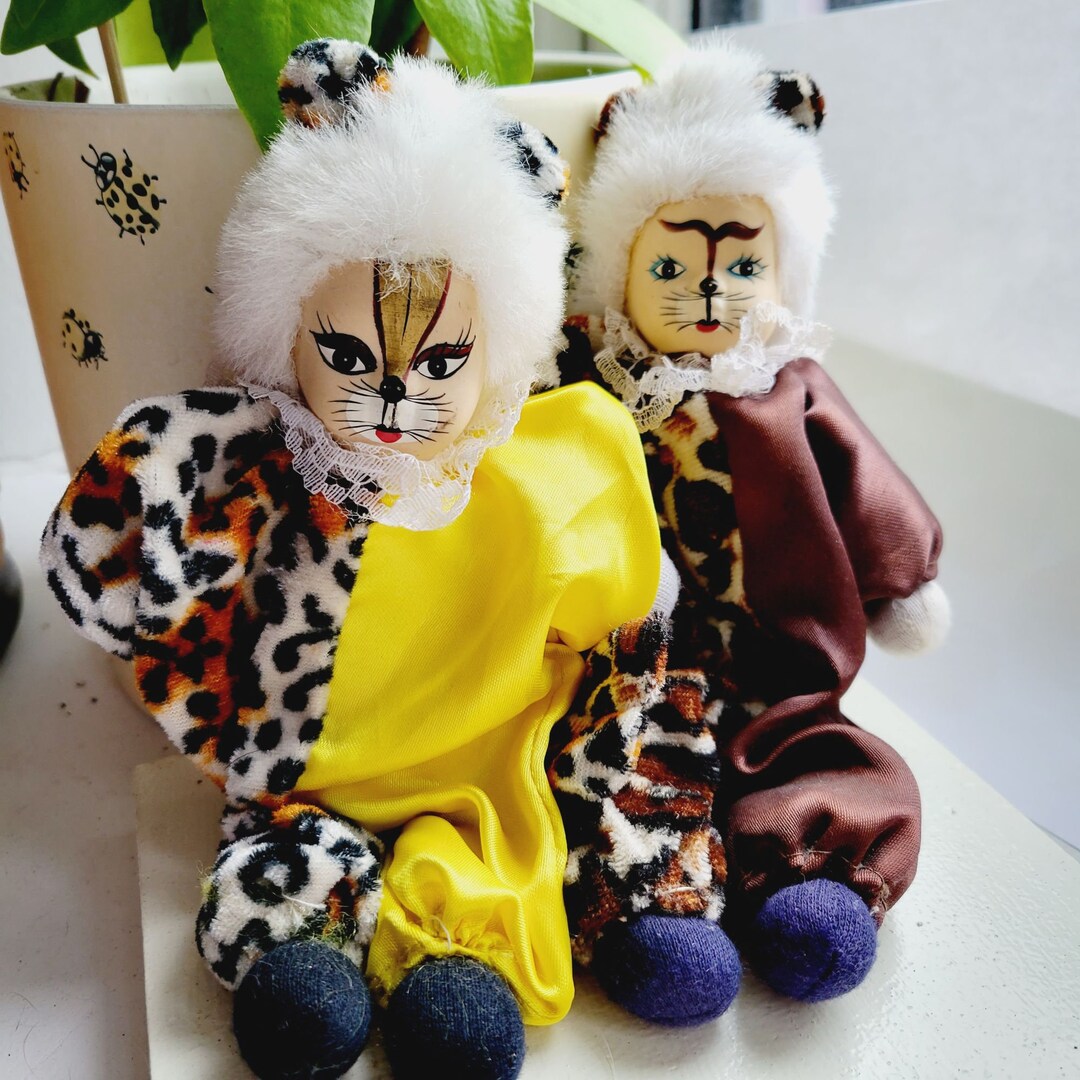 Vintage PAIR of Cat CLOWNS With Half and Half Outfits, Mardi Gras ...