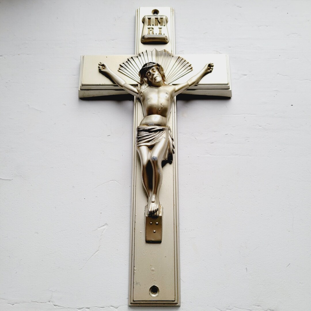 Vintage Silver PARSONS Cross, 11", Crucifix, Carved Metal, Jesus ...
