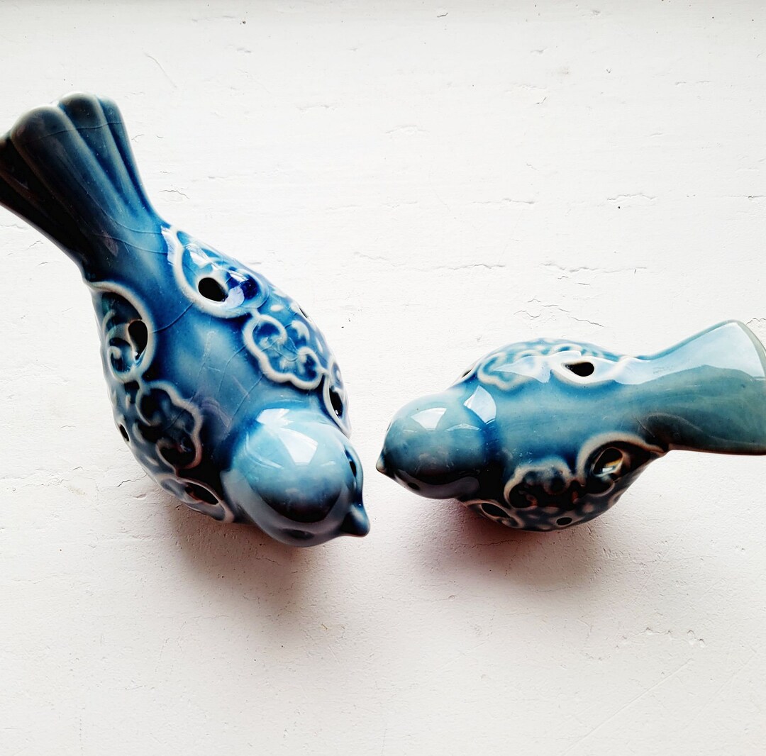 Pair of Beautiful Ceramic BLUEBIRDS of Happiness, Decorative Blue Birds ...