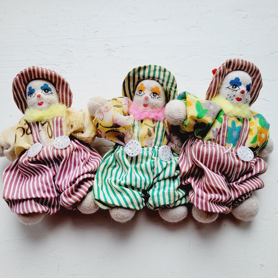 A TRIO of Cute Small Vintage CLOWNS With Striped Pants and Hats, Jester ...