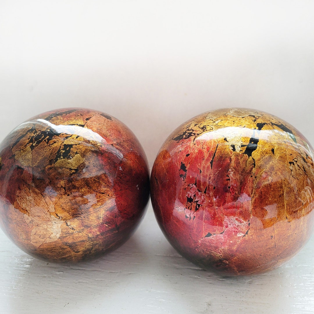 Vintage Pair of ,4 GLASS Glossy Balls Spheres, Red Gold Black ...
