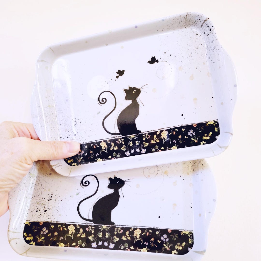 Vintage Pair of KIUB Melamine Cat Trays, Black Kitten, Collectible ...
