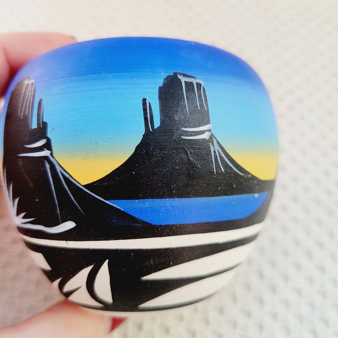 NAVAJO POTTERY Sunset Rainbow 3" VASE, Native American, Landscape ...