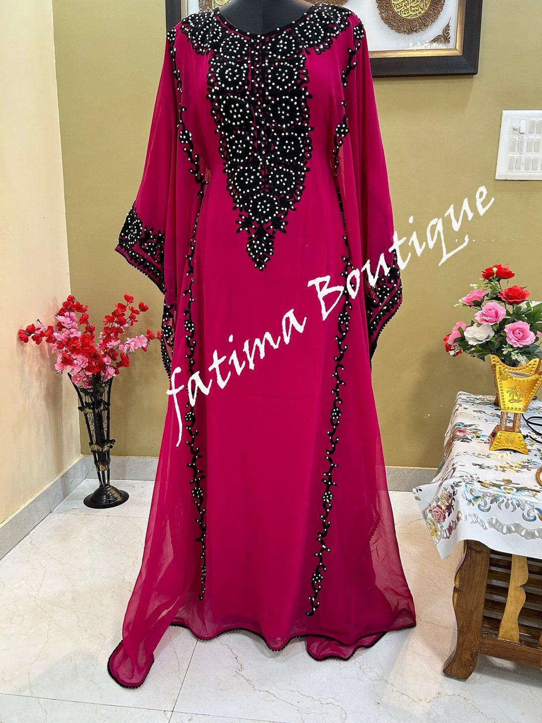 Sale Fancy Evening Moroccan Dubai Bedded Kaftan Arabian Plus Size Abaya ...