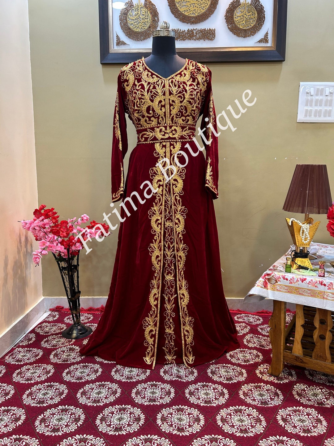 Sale Velvet Fabric Dubai Moroccan Kaftan Arabic Abaya Maxi Hand Beaded ...